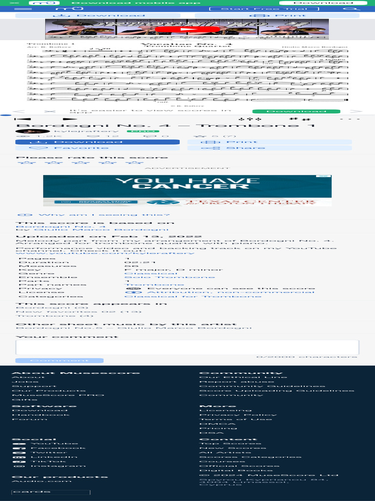 Bordogni No. 4 - Trombone 1 Sheet Music For Trombone (Solo) | PDF | You Tube | Software