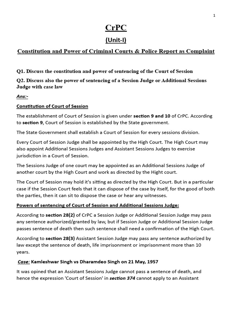 CRPC (Constitution and Power of Criminal Courts & Police Report As Complaint) | PDF | Magistrate ...