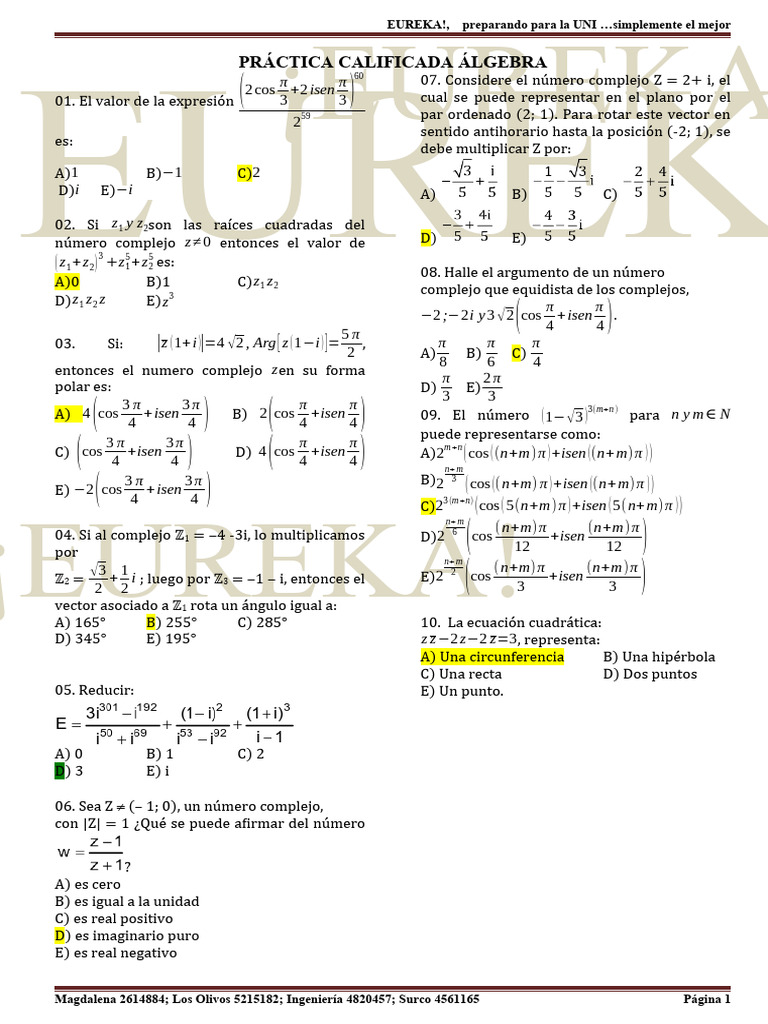 Practica 15 Plus | PDF | Número complejo | Análisis complejo