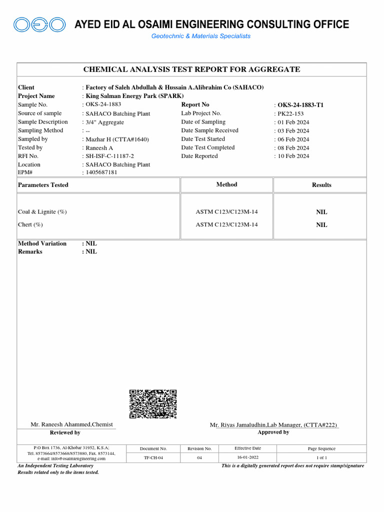 Chemical analysis reports (1) | PDF | Chemistry