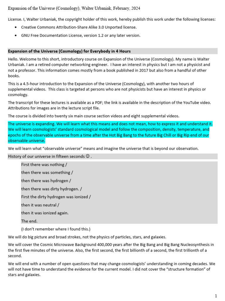 Expansion of The Universe (Cosmology) @mongrav1000 Main Course Lecture Script For PDF | PDF ...