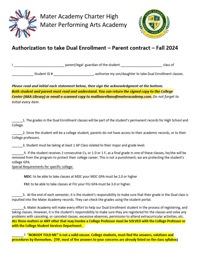 Autorization To Take Dual Enrollment | PDF | Career & Growth