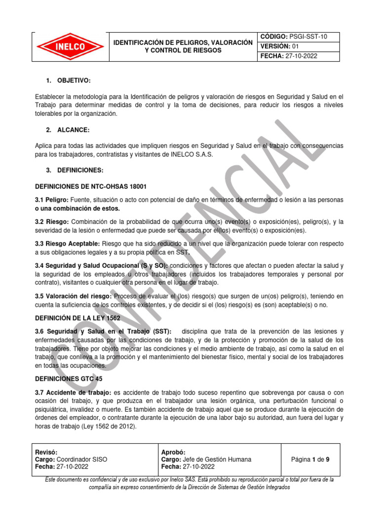 Psgi-Sst-10 Identificación de Peligros, Valoración y Control de Riesgos ...