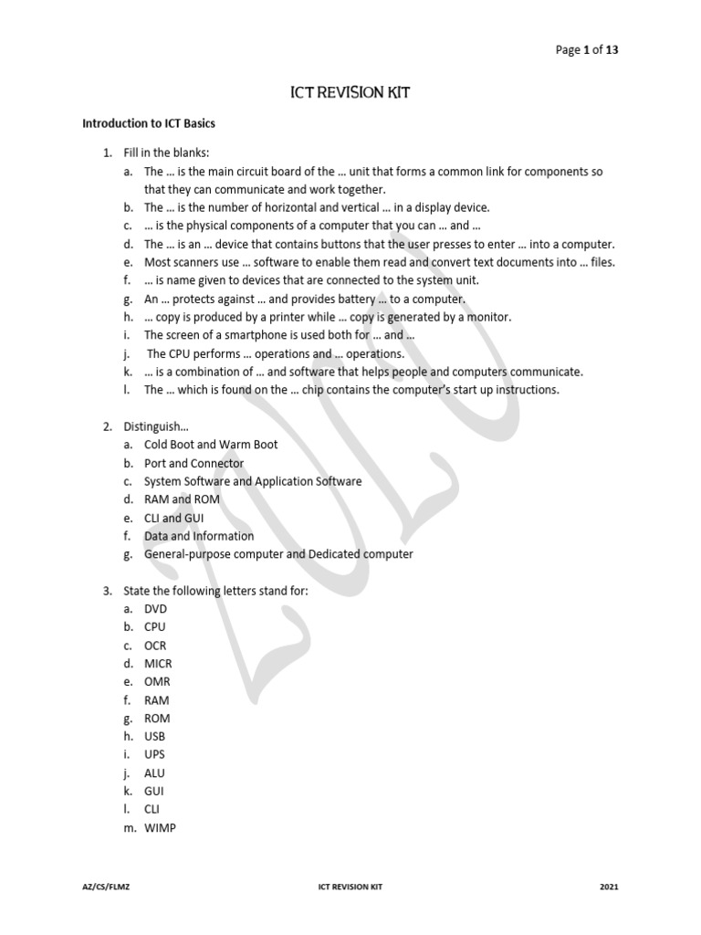 Ict Revision Kit | PDF | Computer Network | Computer Data Storage