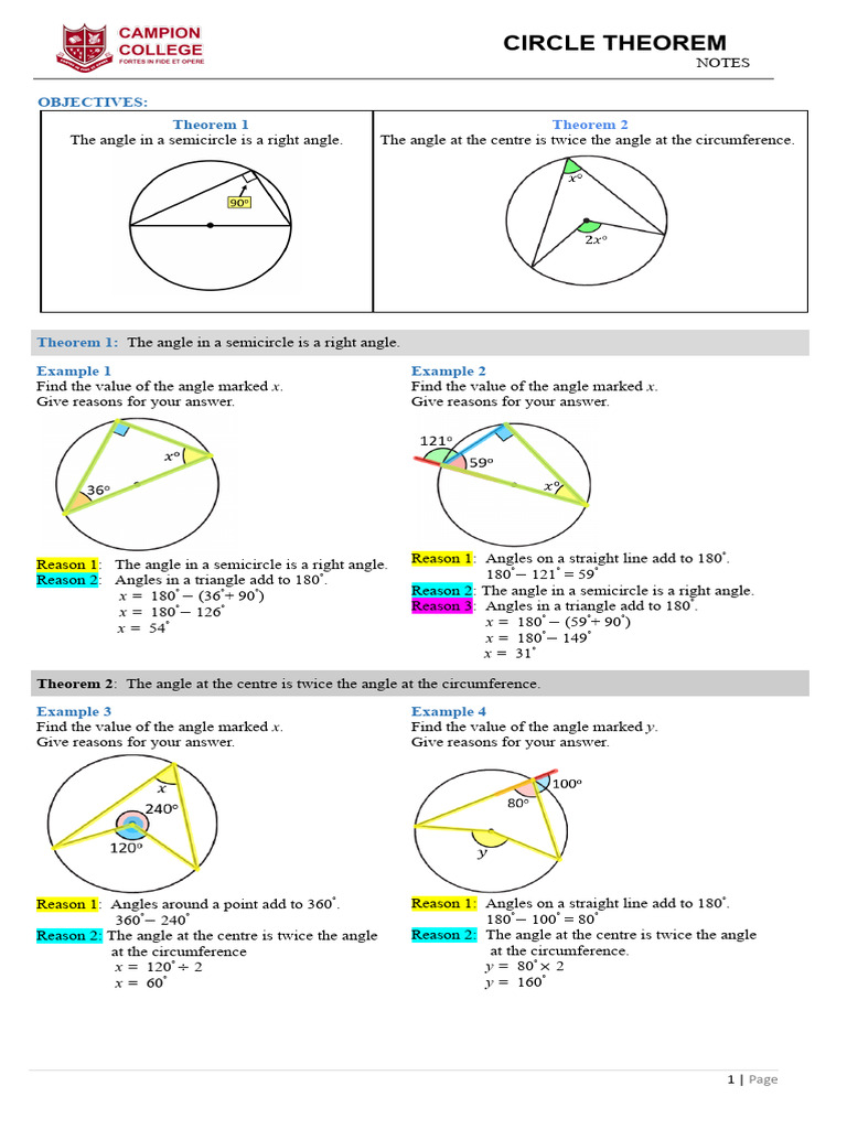 CIRCLE THEOREM Part 1 | PDF | Triangle | Circle
