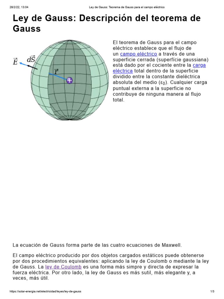 Ley de Gauss - Teorema de Gauss para El Campo Eléctrico | PDF | Campo ...