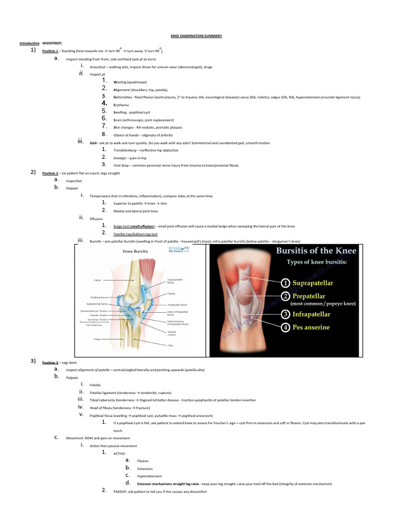 COMPLETE - Knee Examination Summary | PDF | Knee | Musculoskeletal System