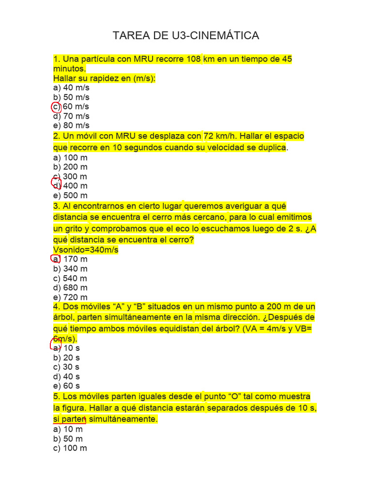 TAREA DE U3-CINEMÁTICA | PDF | Velocidad | Aceleración