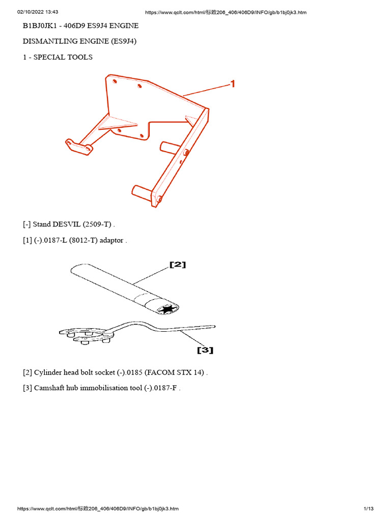 B1BJ0JK1 - 406D9 ES9J4 ENGINE Dismantling Engine (Es9J4) 1 - Special ...