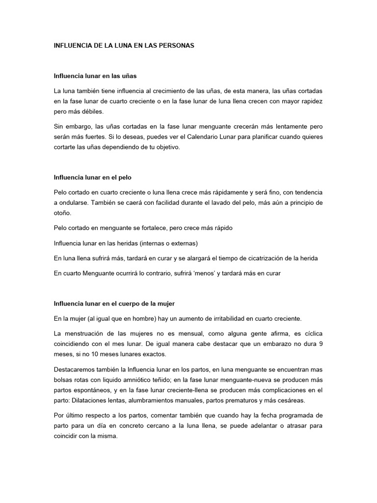 INFLUENCIA DE LA LUNA EN LAS PERSONAS | PDF