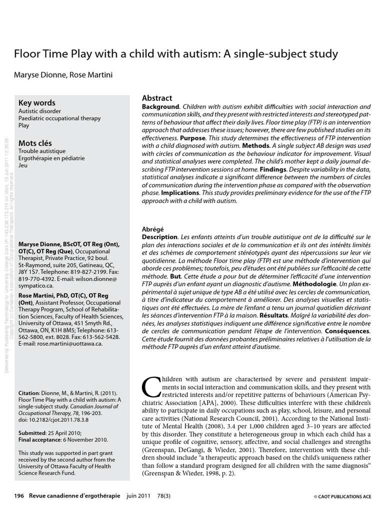 FloorTime Play With A Child With Autism: A Single-Subject Study | PDF ...