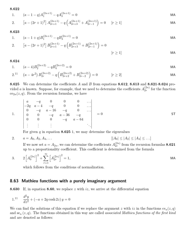 Mathieu Functions and Their Properties | PDF | Equations | Mathematical ...