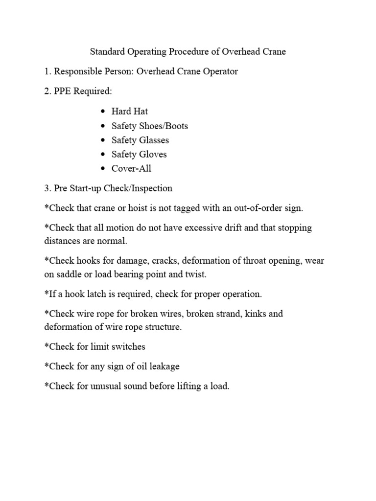 Overhead Crane SOP for Operators | PDF | Crane (Machine) | Rope