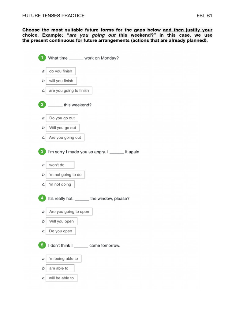 Future tenses practice B1:B2 | PDF