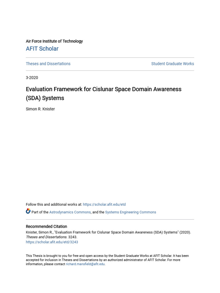 Evaluation Framework for Cislunar Space Domain Awareness (SDA) Sy | Download Free PDF ...
