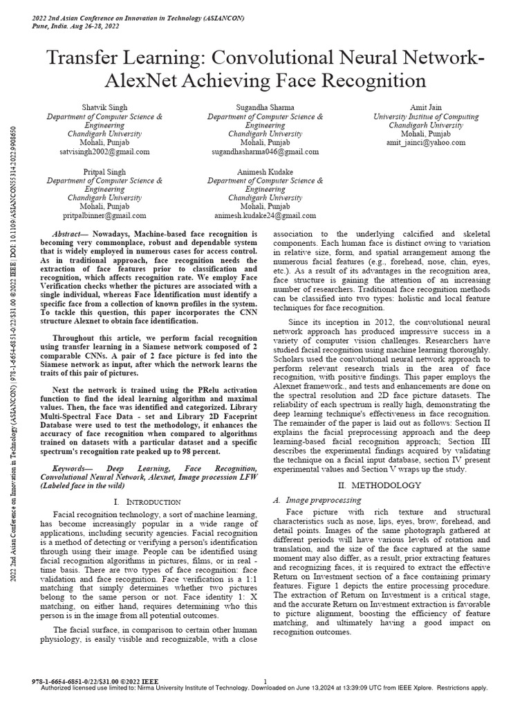 Transfer Learning Convolutional Neural Network-AlexNet Achieving Face Recognition | PDF | Deep ...