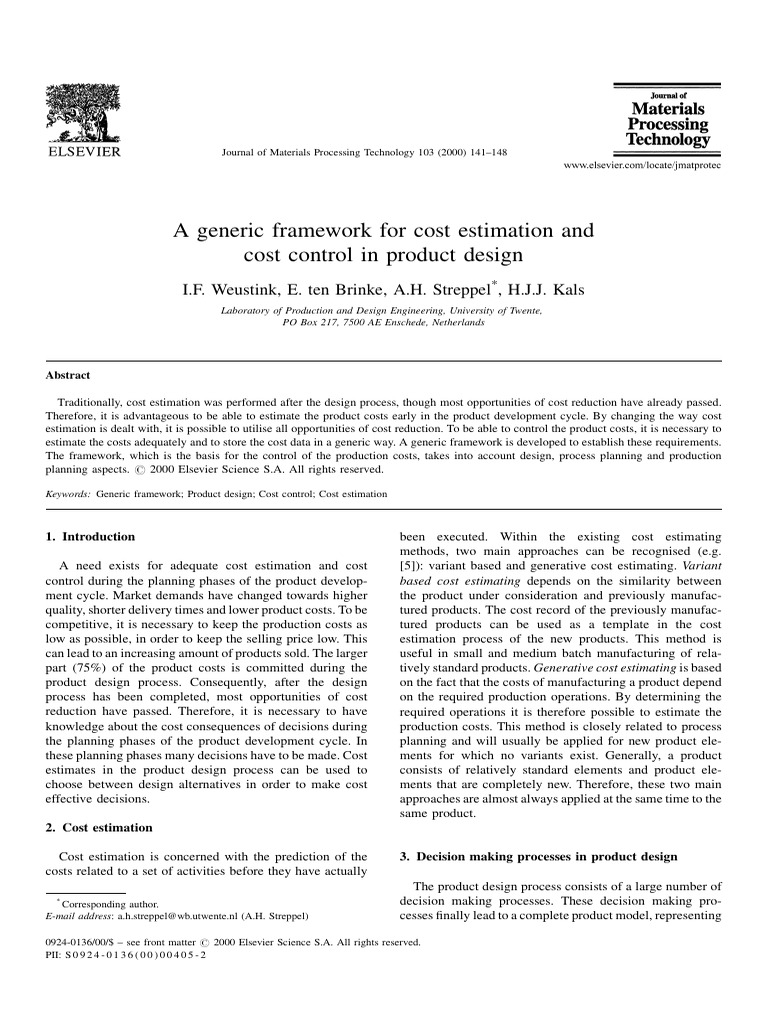 A Generic Framework For Cost Estimation | PDF | Information | Engineering