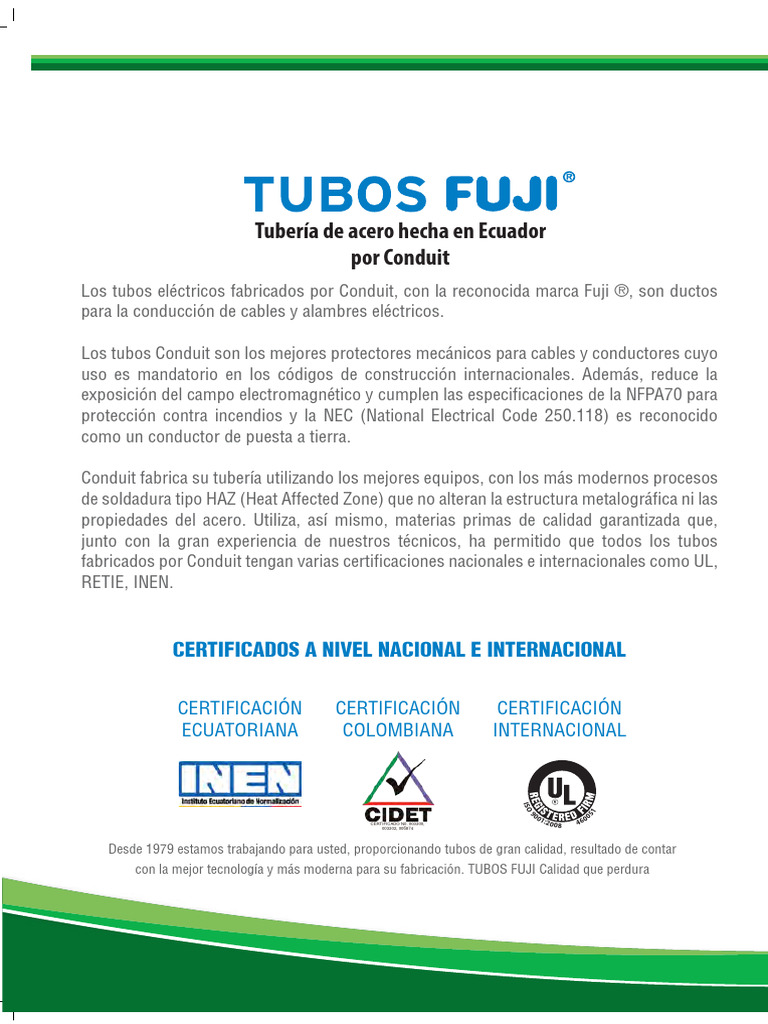 FICHA TECNICA TUBERIA CONDUIT EMT- FUJI | PDF | Ingeniero civil | Procesos industriales