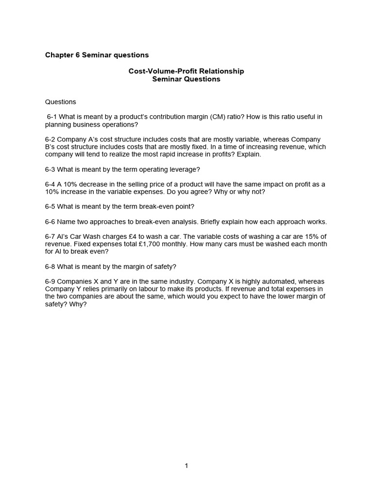 CVP Analysis Seminar Questions | PDF | Business Economics | Economics