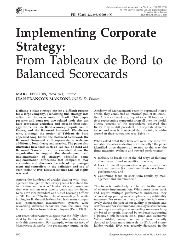 Implementing Corporate Strategy | PDF | Performance Indicator ...
