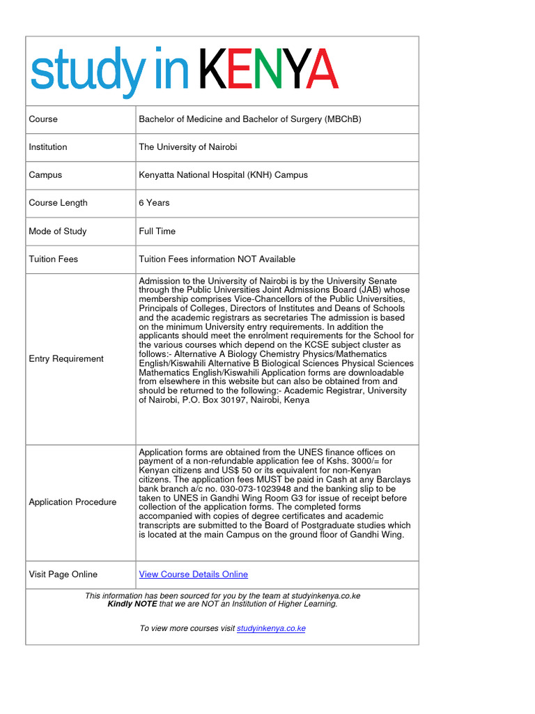 MBChB Program Requirements at UON | PDF | Academia | Educational Stages