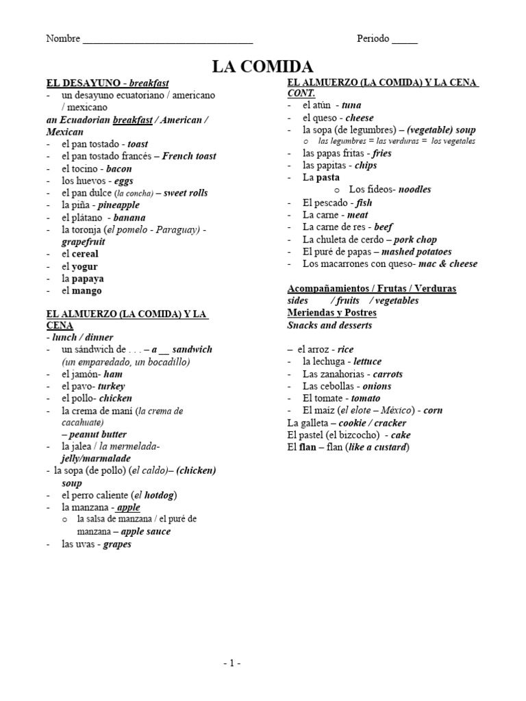 Comida Cubiertos Adjetivos | PDF | Alimentos | Cocina