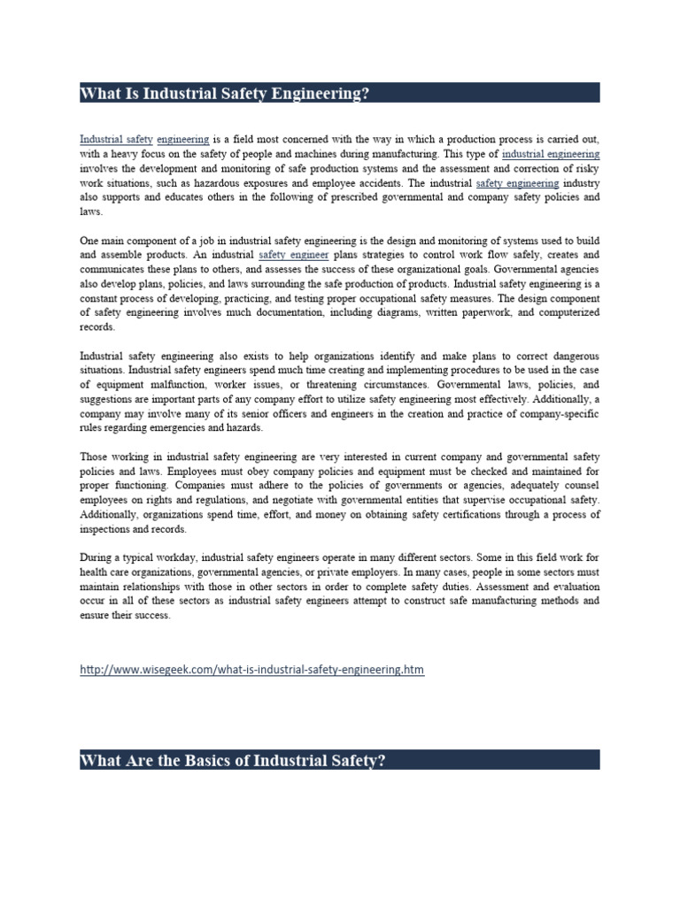 Industrial Safety Engineering | PDF | Occupational Safety And Health ...