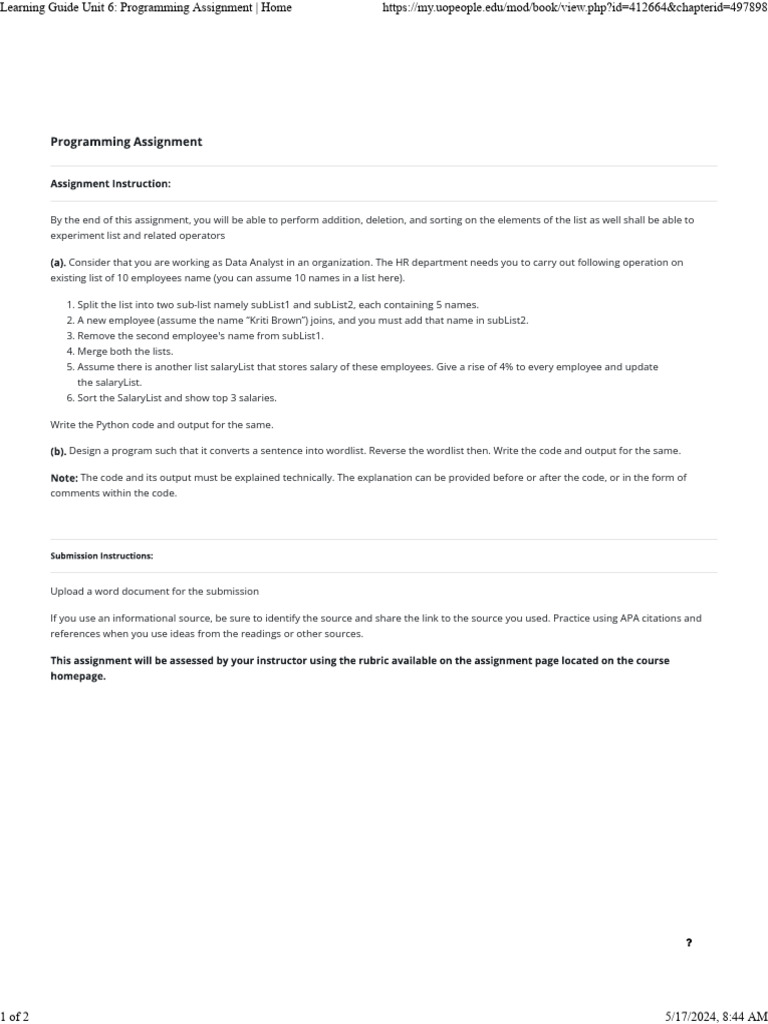 CS 1101 Learning Guide Unit 6 Programming Assignment Home | PDF | Career & Growth | Business