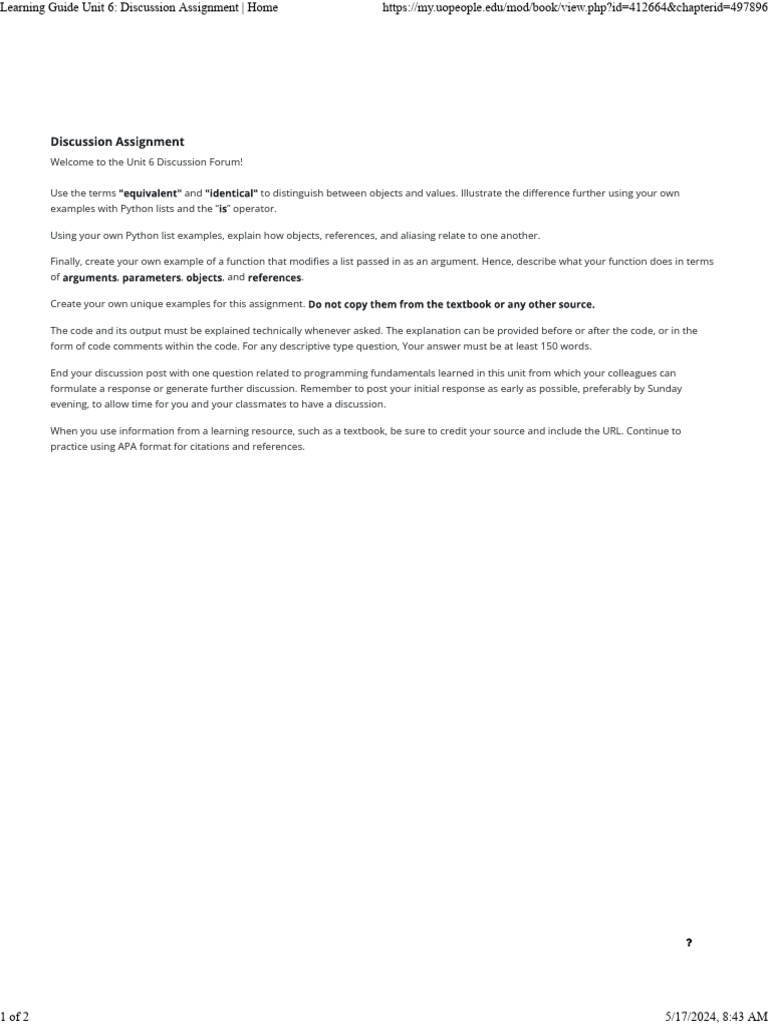 Cs 1101 Learning Guide Unit 6 Discussion Assignment Home Pdf 