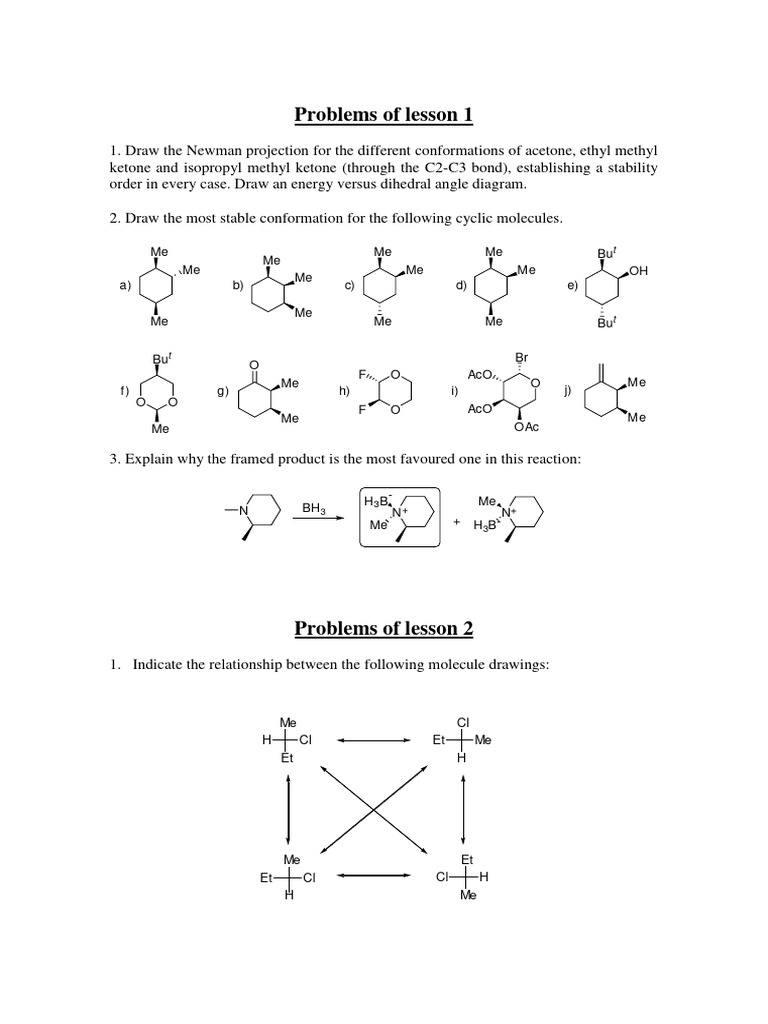 Problems Lessons 1 and 2 | PDF | Chemistry | Stereochemistry