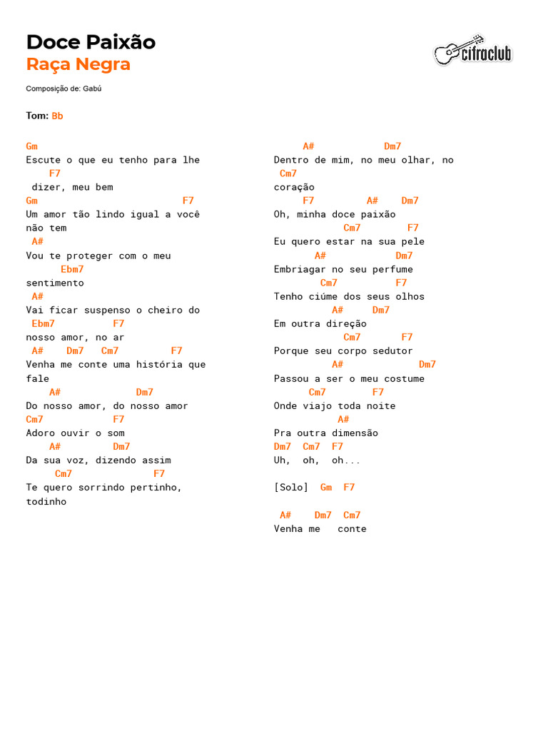 Cifra Club - Raça Negra - Doce Paixão | PDF