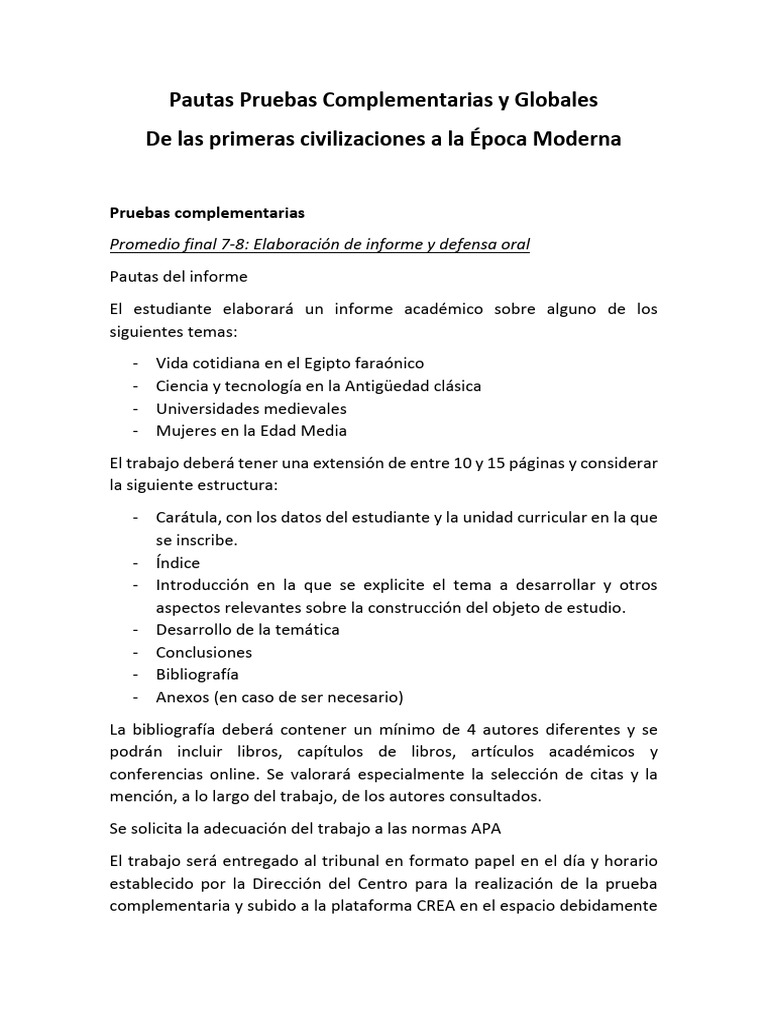 Pautas para La Realización de Pruebas Complementarias y Globales | PDF | Bibliografía