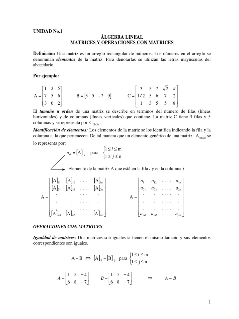 Introducción a Matrices y Operaciones | PDF | Matriz (Matemáticas) | Álgebra