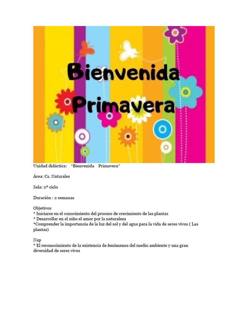 Unidad Didactica Bienvenida Primavera | PDF