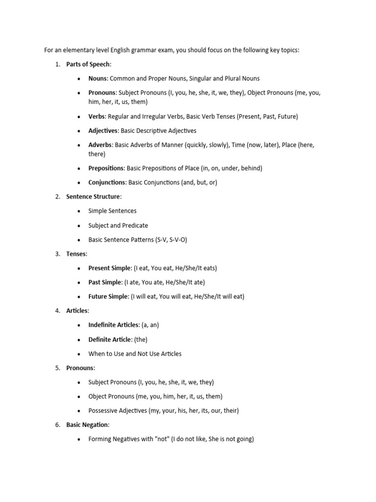 For An Elementary Level English Grammar Exam | PDF | English Grammar | Verb