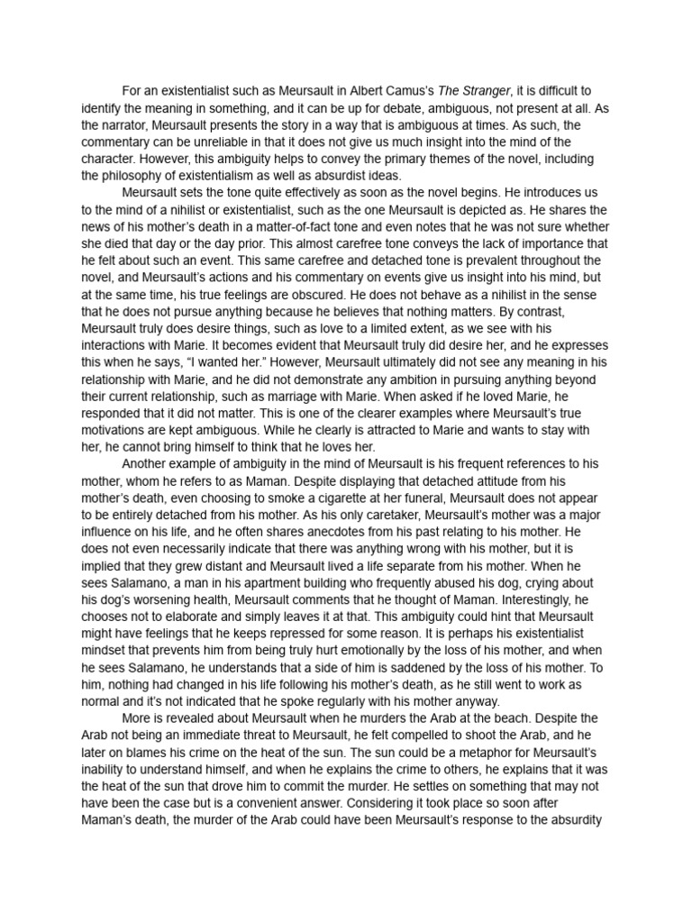 Abdulwahab Jag - "The Stranger" Thematic Essay | PDF | Existentialism