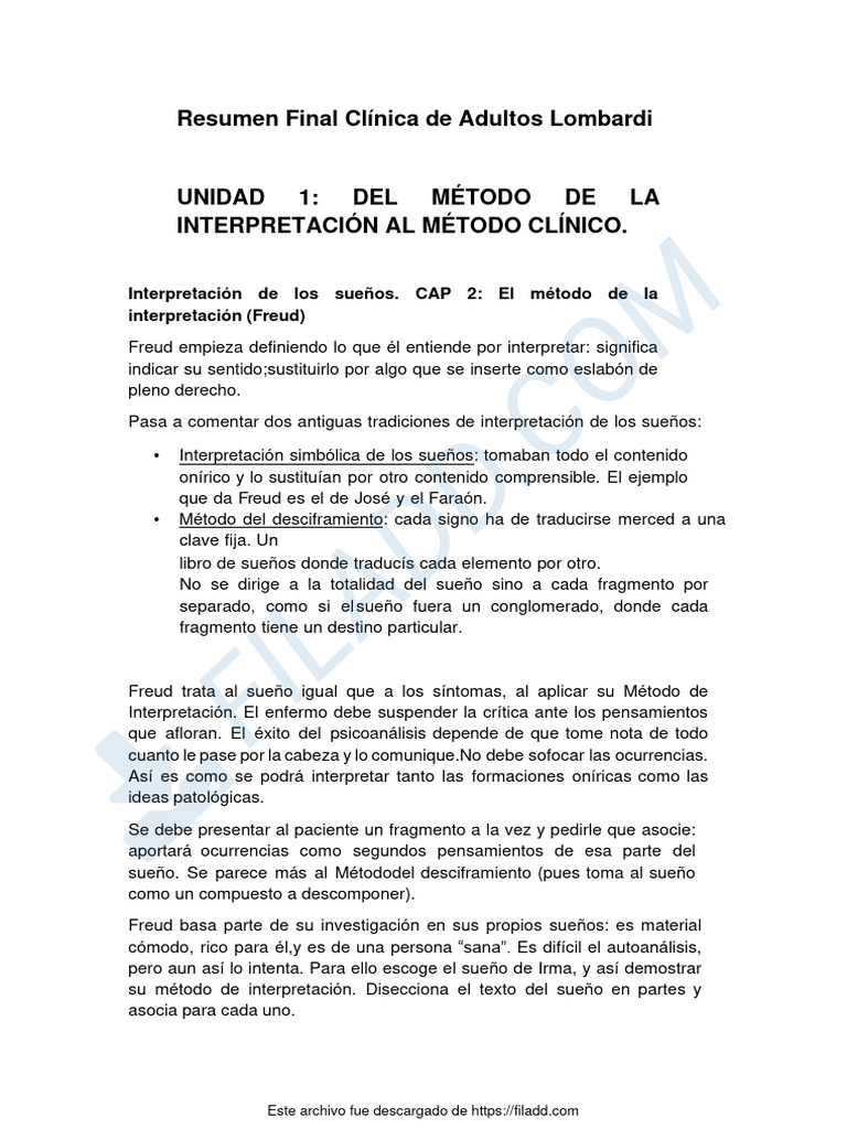 Resumen Final de Clinica de Adultos | PDF | Psicoanálisis | Neurosis
