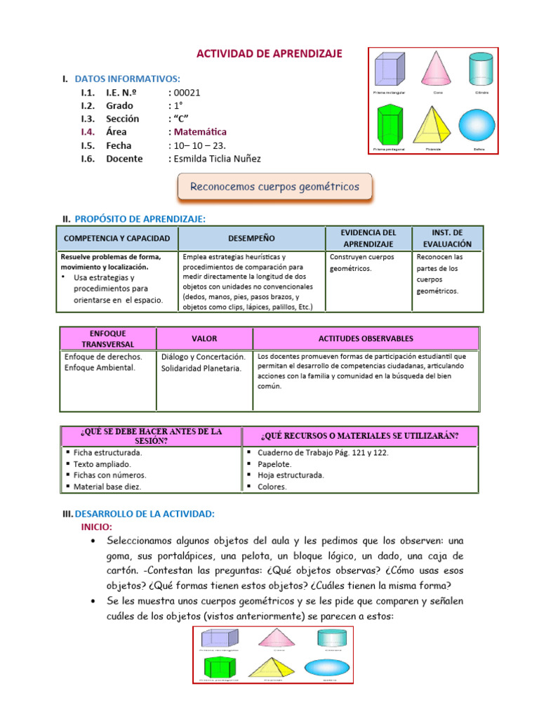 DIA (10-10-23) - Reconocemos Cuerpos Geométricos | PDF | Aprendizaje