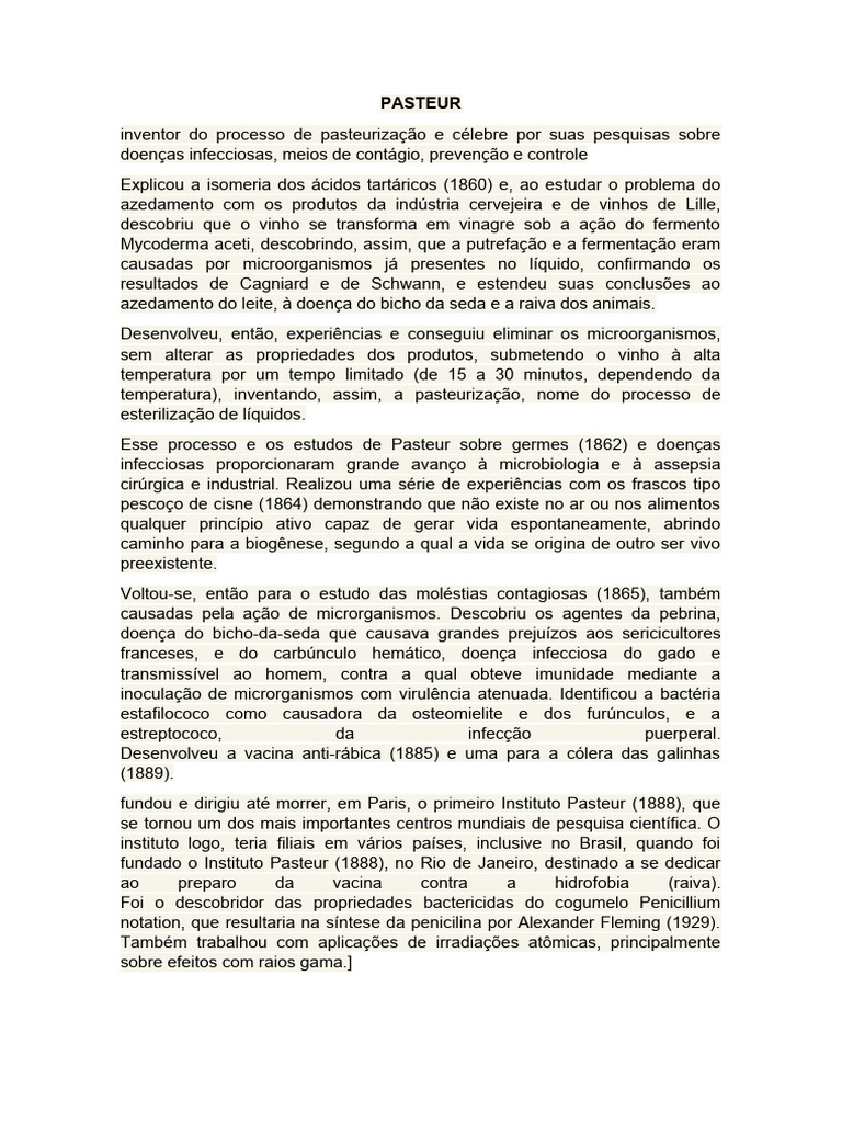 PASTEUR | PDF | Bactérias | Célula (Biologia)