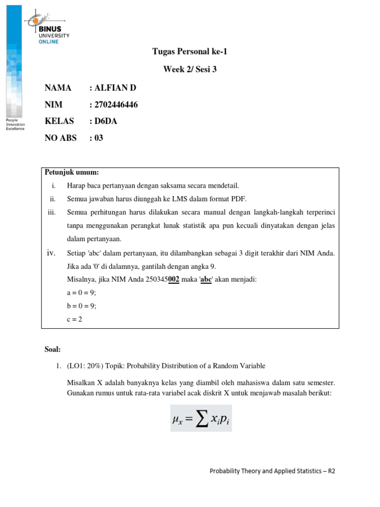 Tp1 Probstat Alfian D 2702446446 D6da 03 | PDF | Metode & Bahan Ajar