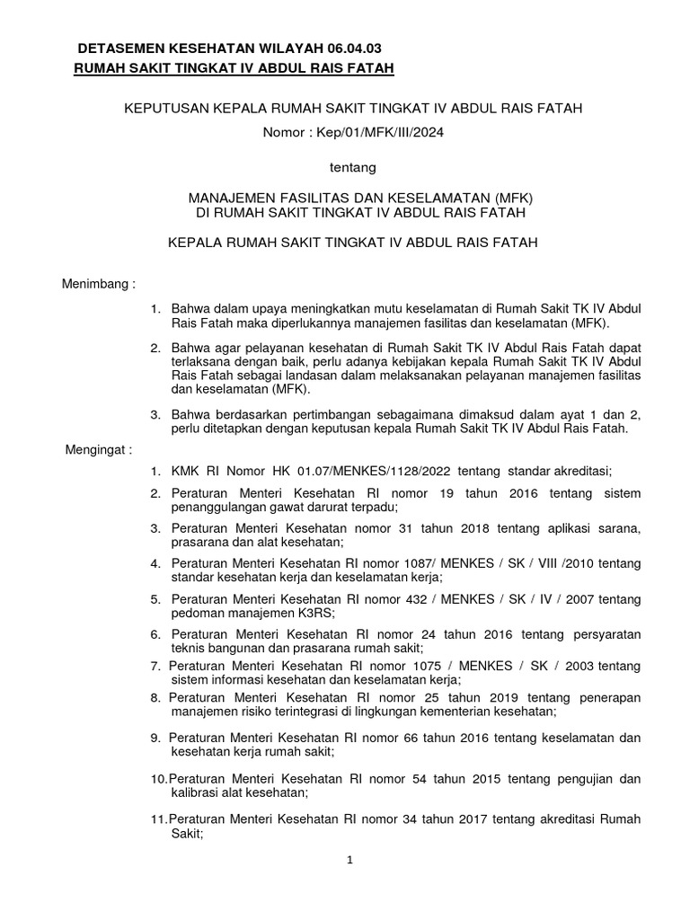 KEP MFK Dan Kebijakan (MANAJEMEN FASILITAS DAN KESELAMATAN) | PDF | Sains & Matematika
