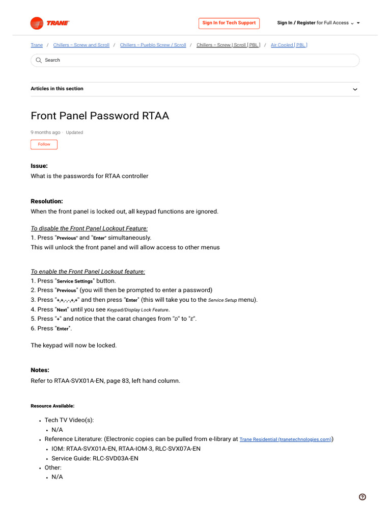 Front Panel Password RTAA - Trane-1 | Download Free PDF | Air ...