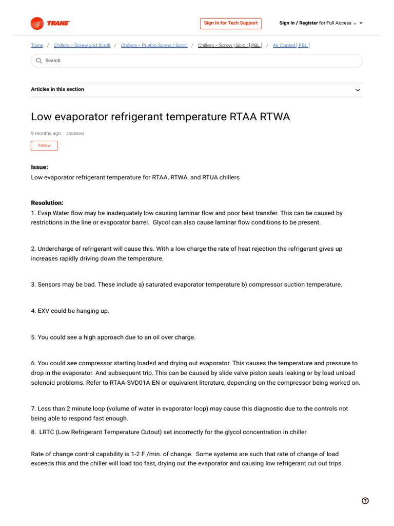 Low Evaporator Refrigerant Temperature RTAA RTWA – Trane | Download ...