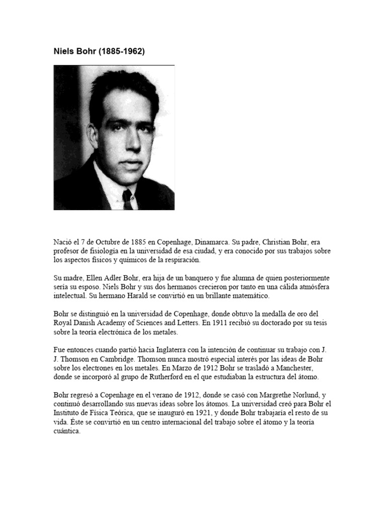 Biografía Niels Bohr | PDF | Niels Bohr | Átomos