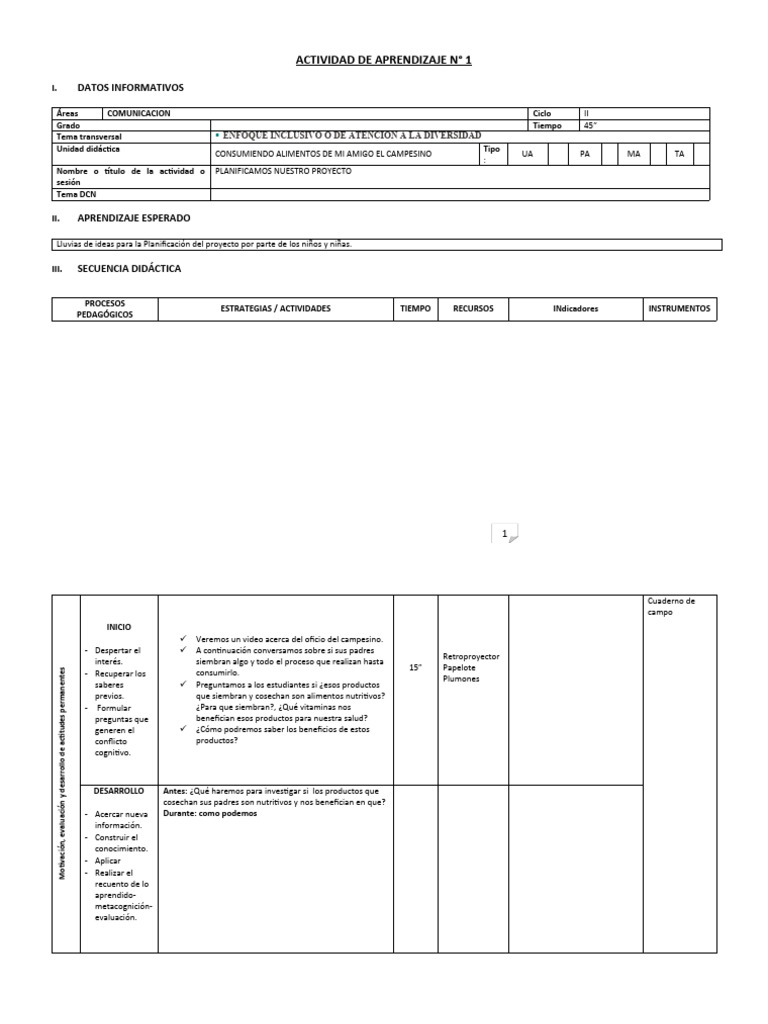 Formato Sesion de Aprendizaje Inicial | PDF | Evaluación | Aprendizaje