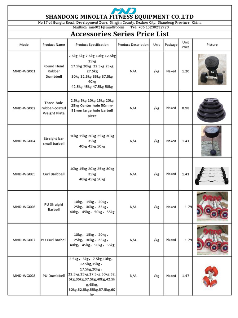 Fitness Equipment Price List | PDF | Weight Training | Materials