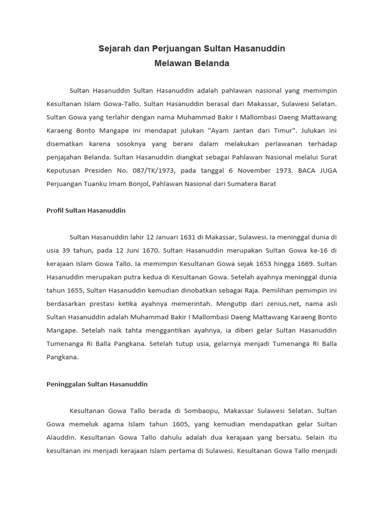 Sejarah Dan Perjuangan Sultan Hasanuddin | PDF | Klasik