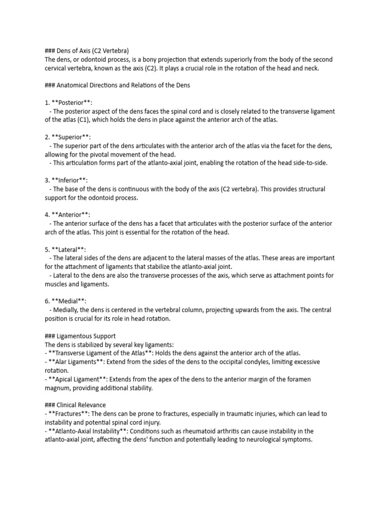 Dens of Axis | PDF | Vertebra | Vertebral Column