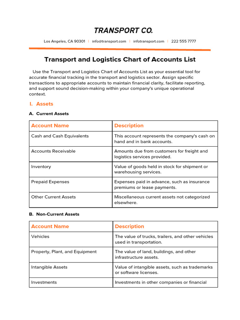 Transport and Logistics Chart of Accounts List Template | PDF | Expense ...