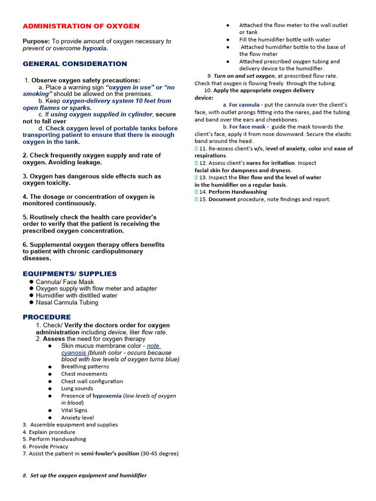 Administration of Oxygen Retdem Notes | PDF | Medicine | Clinical Medicine